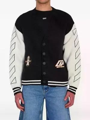 Off-White Ribbed Embroidery Varsity Cardigan - Black