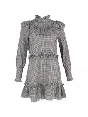 GANNI Gingham Ruffled Mini Dress - Grey