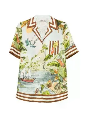 ALEMAIS Printed Shirt With Striped Trim - Blue