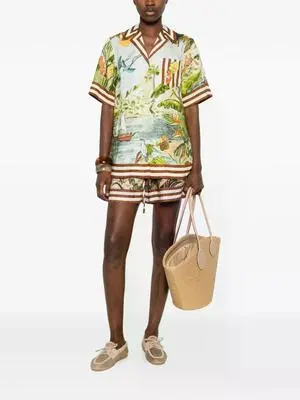ALEMAIS Printed Shirt With Striped Trim - Blue