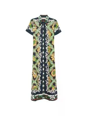 ALEMAIS Liana Floral-print Shirt Midi Dress - Blue