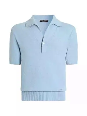 Dolce & Gabbana Collared Knitted Polo Shirt - Blue