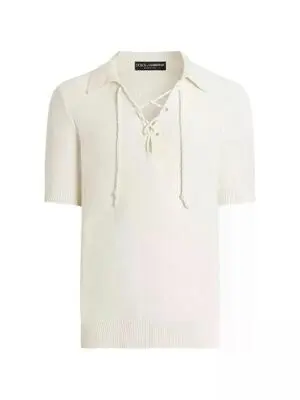 Dolce & Gabbana Lace-up Polo Shirt - Neutrals