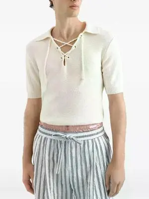 Dolce & Gabbana Lace-up Polo Shirt - Neutrals