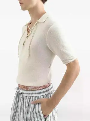 Dolce & Gabbana Lace-up Polo Shirt - Neutrals