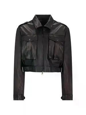 Alessandra Rich Zip-up Leather Jacket - Black