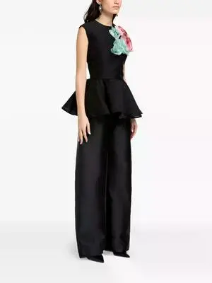 MARQUES' ALMEIDA Floral-appliqué Peplum Top - Black