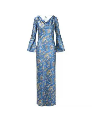 Veronica Beard Ember Bell Sleeve Floral Maxi Dress - Blue