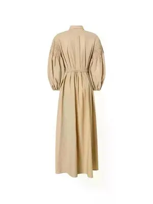 Pinko Long Cotton Shirt Dress With Belt And Balloon Sleeves
