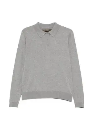 Enza Costa Fine-knit Polo Top - Grey
