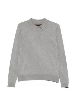 Enza Costa Fine-knit Polo Top - Grey