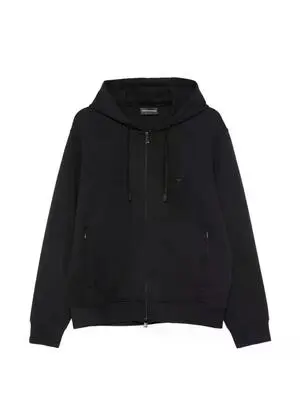 Emporio Armani Full-zip Hoodie With Embroidered Logo - Black
