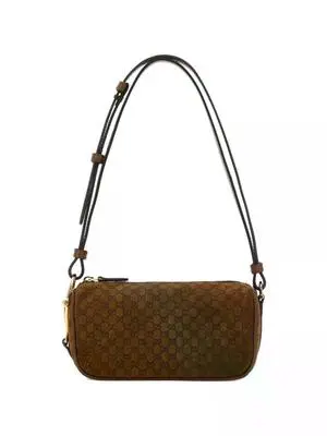 Gucci Gg Motif Suede Shoulder Bag - Brown