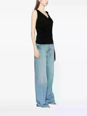 Blumarine Draped Sleeveless Top With Tie Detail - Black