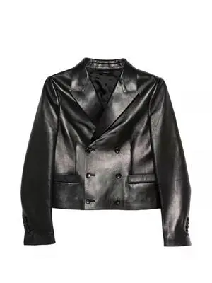 TOM FORD Double-breasted Leather Jacket - Black