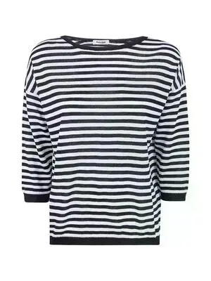 BASE Striped Linen Sweater - Black