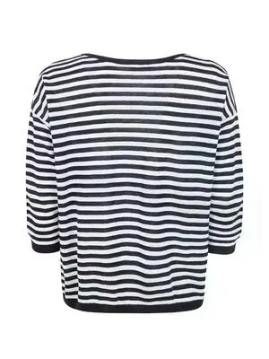 BASE Striped Linen Sweater - Black