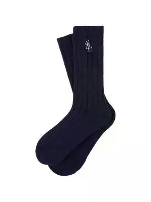 SPORTY & RICH Ribbed Embroidered-logo Socks - Blue