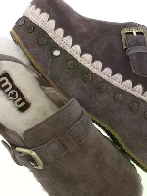 Mou Suede Clogs With Back Strap - Grey