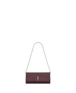 Saint Laurent Kate Clutch In Grain De Poudre Leather - Rouge Cabernet