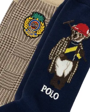 Polo Ralph Lauren Polo Society Bear Crew Socks, Pack Of 2