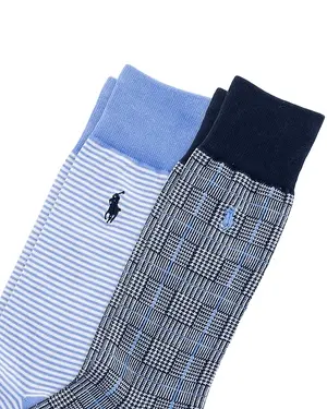Polo Ralph Lauren Glen Plaid & Stripe Crew Socks Pack Of 2 - Navy