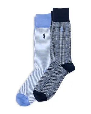 Polo Ralph Lauren Glen Plaid & Stripe Crew Socks Pack Of 2