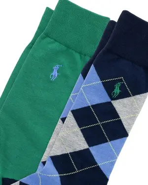 Polo Ralph Lauren Lightweight Argyle Crew Socks Pack - Navy Blue Green