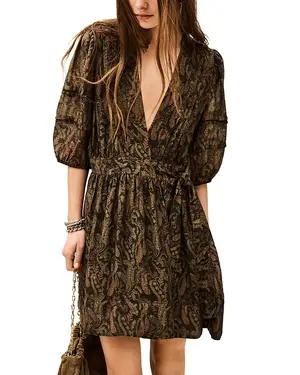 Ba&sh Teodora Paisley Print Midi Dress - Khaki