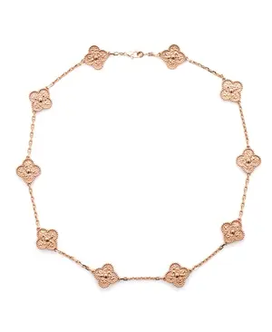 VAN CLEEF & ARPELS Vintage Alhambra 10 Motifs Necklace 18k Rose Gold 16.25 - Pink