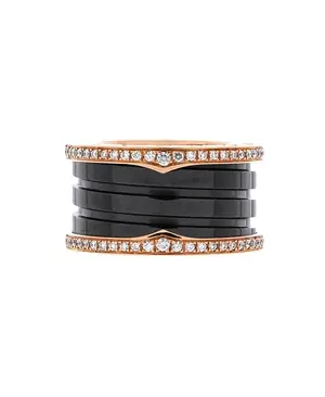 BVLGARI B.zero1 Three-band Ring In 18k Rose Gold And Ceramic With Diamonds - Pink