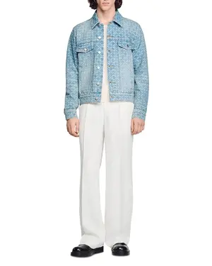 Sandro Square Cross Denim Jacket - Sky Blue