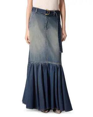Pinko Guardiano Denim Ruffled Skirt - Pjc