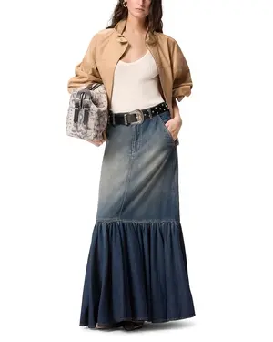 Pinko Guardiano Denim Ruffled Skirt - Pjc