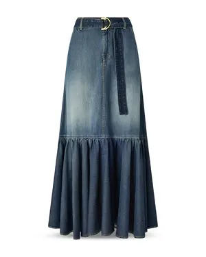 Pinko Guardiano Denim Ruffled Skirt - Pjc