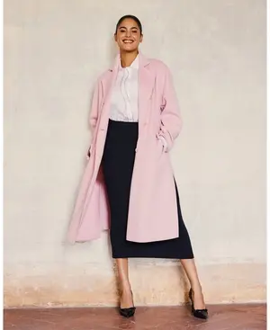 Marina Rinaldi Double Breasted Wool Blend Coat With Belt