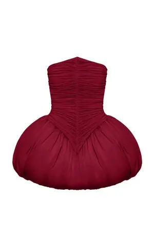 BALYKINA Clara Ruched Bubble Mini Dress - Burgundy