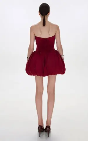 BALYKINA Clara Ruched Bubble Mini Dress - Burgundy