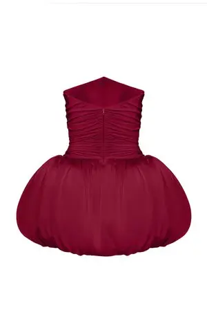 BALYKINA Clara Ruched Bubble Mini Dress - Burgundy