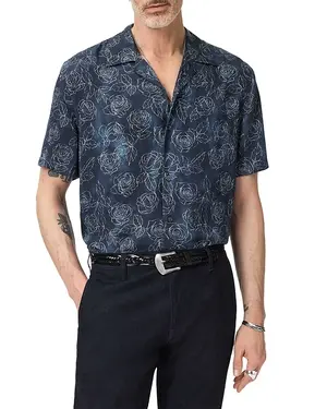 John Varvatos Floral Camp Collar Shirt - Deep Blue
