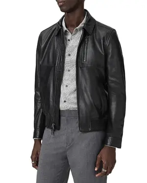 John Varvatos Collared Leather Jacket - Black