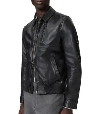 John Varvatos Collared Leather Jacket