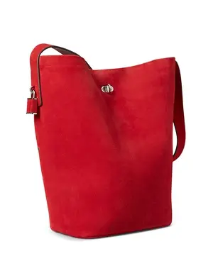 Tory Burch Suede Bucket Bag With Push Lock - Toucan Red