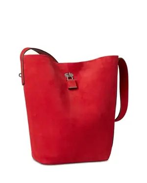 Tory Burch Suede Bucket Bag With Push Lock - Toucan Red