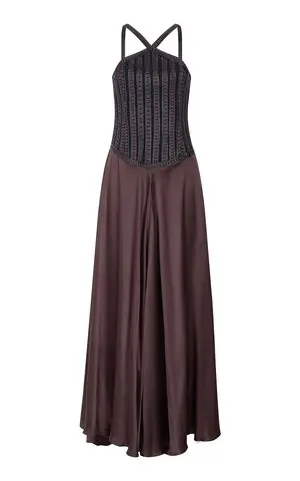JULYCOLUMN Ysm Leather Halter Neck Maxi Dress - Brown