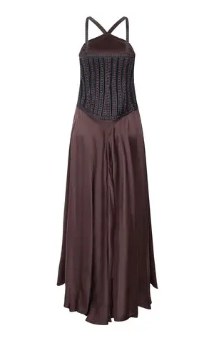 JULYCOLUMN Ysm Leather Halter Neck Maxi Dress - Brown