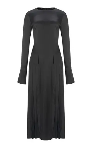 JULYCOLUMN Kiwa Silk Pleated Maxi Dress - Black