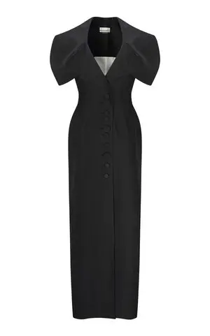 JULYCOLUMN Kiwa Wool-silk Button-up Maxi Dress - Black