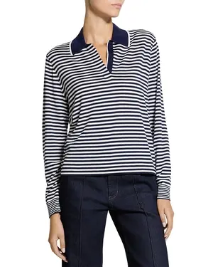 Theory Merino Wool Striped Polo Pullover Sweater