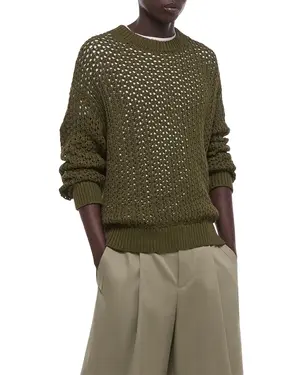 Helmut Lang Open Stitch Crewneck Sweater - Olive
